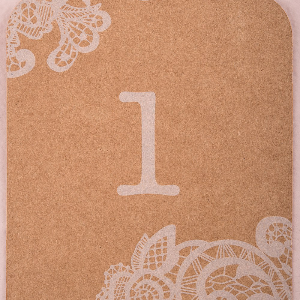 Large Kraft Tag Vintage Lace White Print Table Numbers - Pack of 12 ...