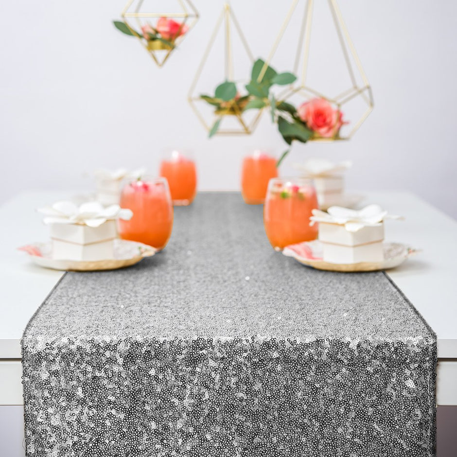 Metallic Silver Sparkle Sequin Table Runner - 108x12 – Butter Be Mine