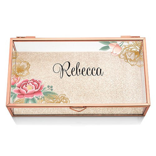 Rose Gold Floral Personalized Glass Jewelry Box – Butter Be Mine