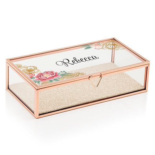 Rose Gold Floral Personalized Glass Jewelry Box – Butter Be Mine