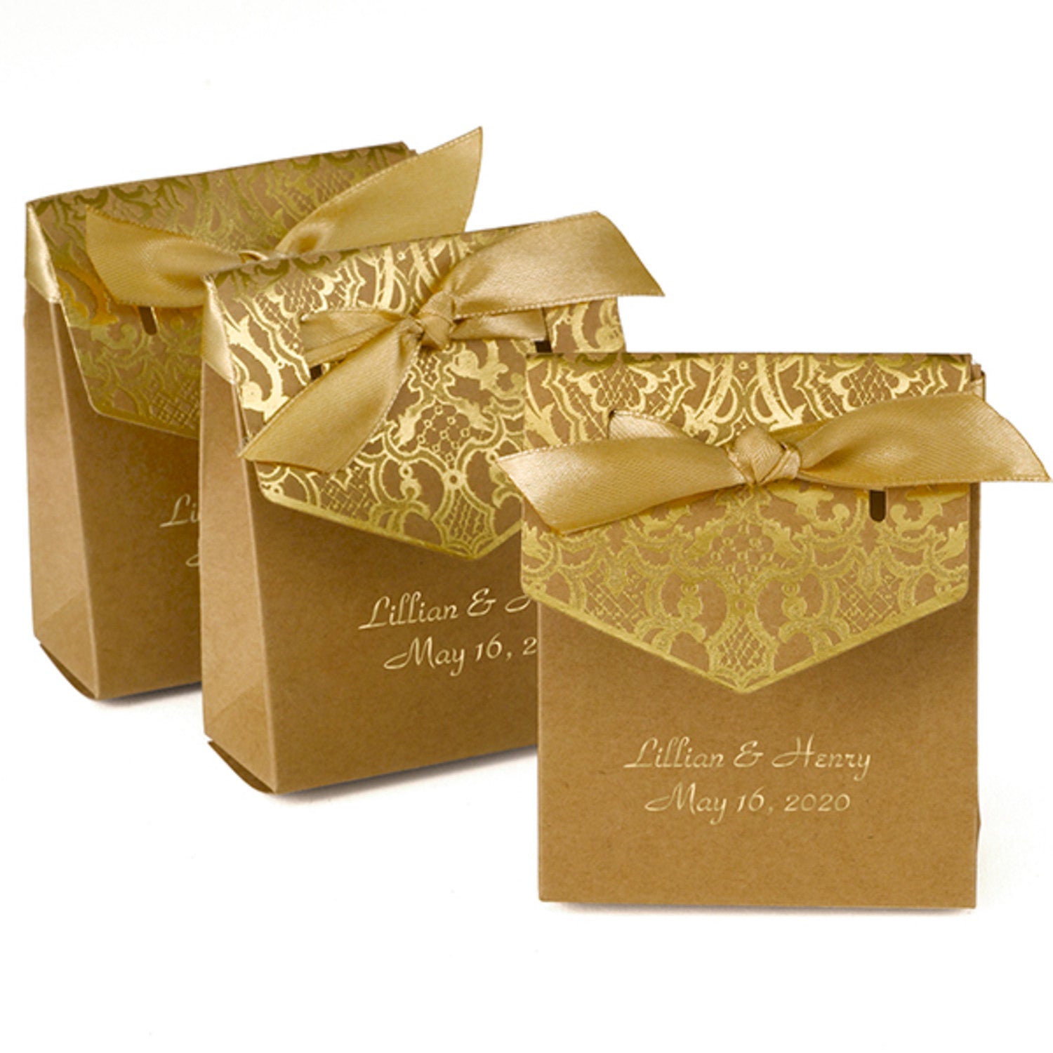 Personalized Gold Tent Favor Box with Gold Satin Ribbon – Butter Be Mine