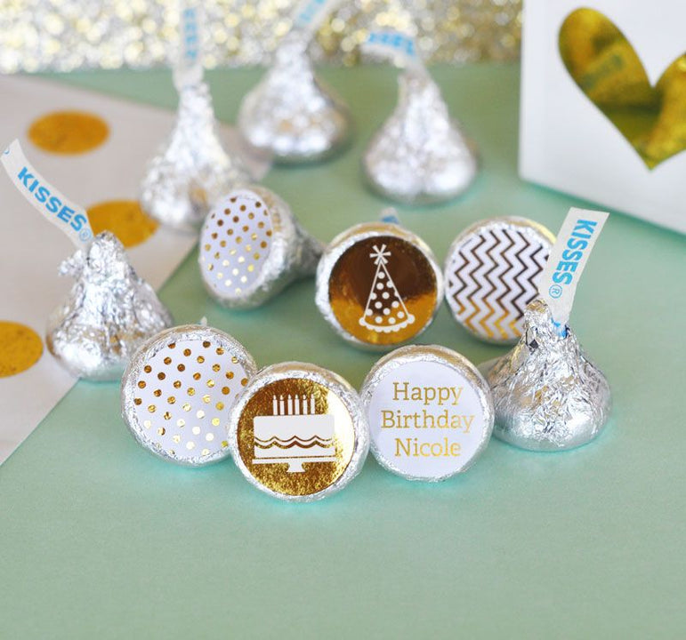 Personalized Metallic Foil Hershey's Kisses Labels Trio (Set of 108 ...